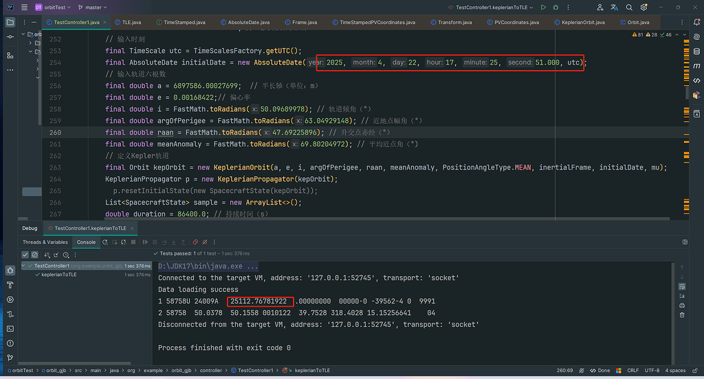 Kepler orbital sextuples are converted to TLE - Orekit